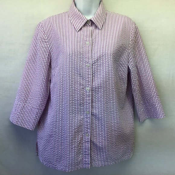 Koret | Tops | Koret Womens Purple White Stripe Button Up Crinkle 34 ...